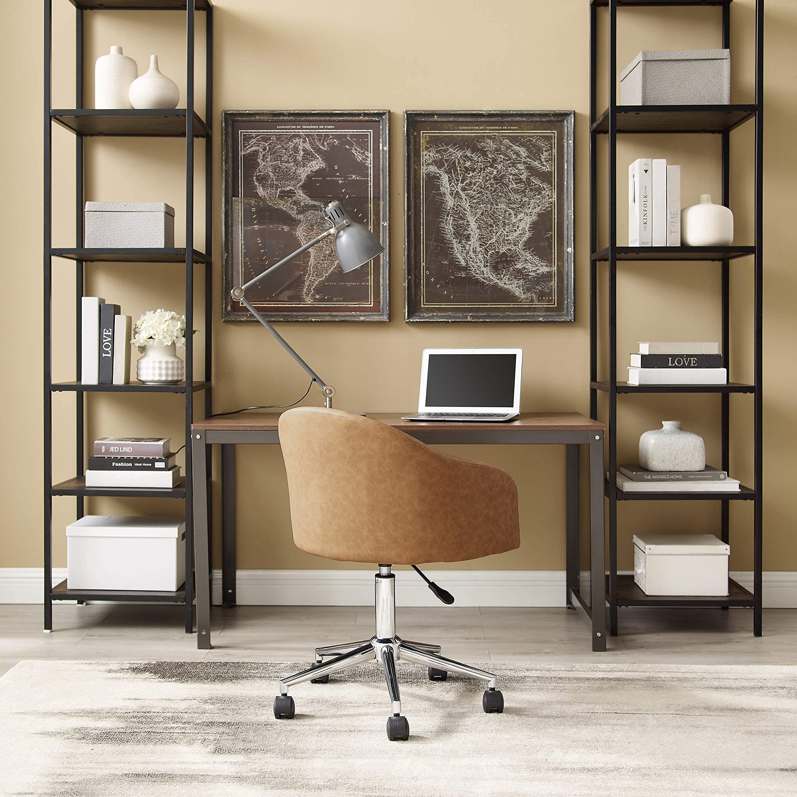 Volans Office Home Chair, Modern PU Leather Height-Adjustable Swivel Computer Desk Chair with Wheels, Brown