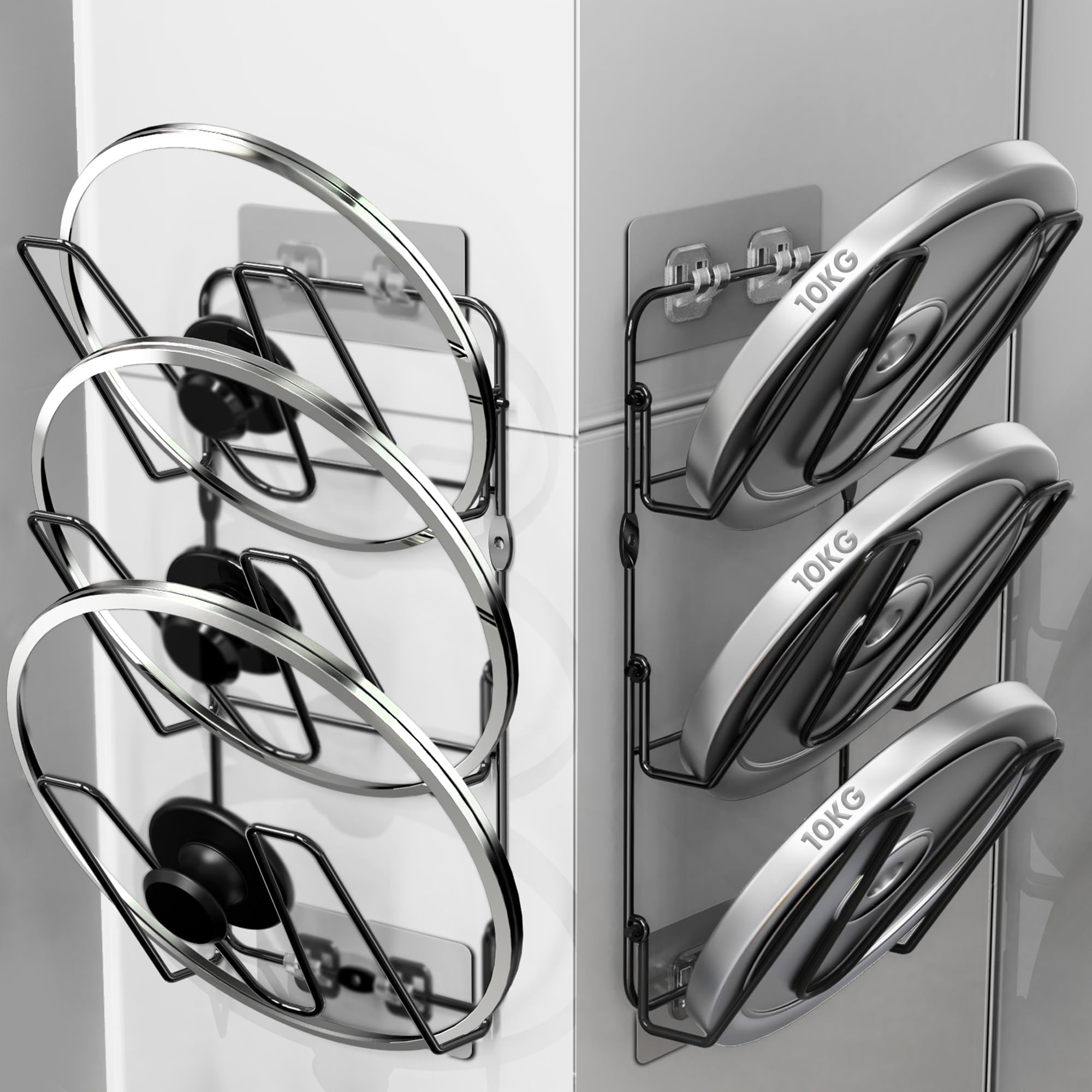 YIGII Towel Hook/Adhesive Hooks + 6 Tier Pot Lid Organizer/Pot Lids Holder
