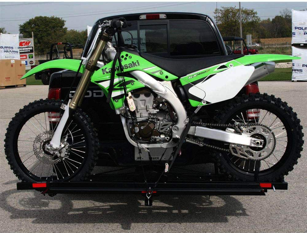 W4-moto 500 lb Motorcycle Scooter Dirtbike Steel Carrier Hauler Hitch Mount Rack with Loading Ramp 2" Receiver Mount