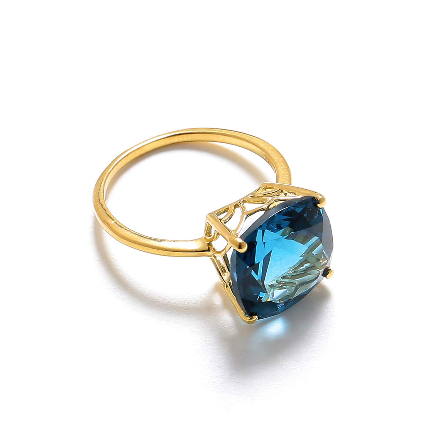 YoTreasure 7.50 ct. t.w London Blue Topaz Solitaire Chunky Ring 10kt Yellow Gold