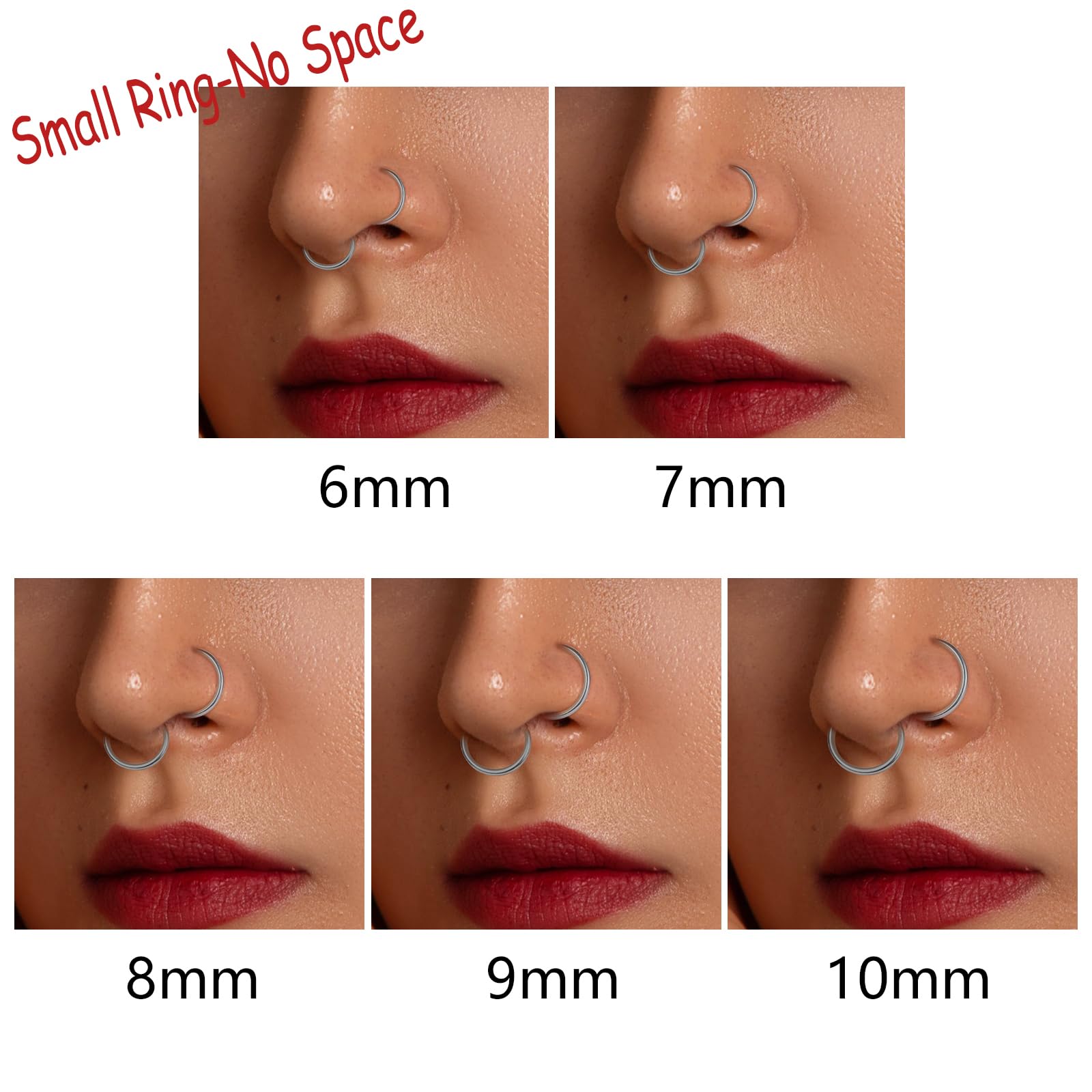 Xpircn 5PCS 16G Stainless Steel Nose Rings Hoop Hinged Segment Septum Clicker Daith Tragus Helix Cartilage Earrings Piercing for Women Men (Mixed Color, 16g 8mm, 5PCS)
