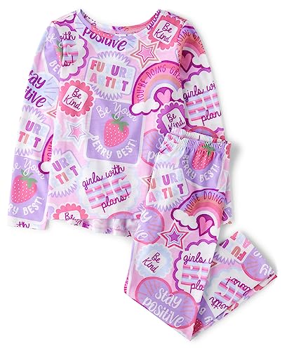 The Children's Place Girls' Long Sleeve Top and Pants 2 Piece Pajama Set, Rainbow Patches, XX-Large