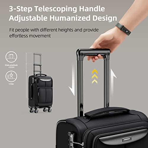 SHOWKOO Luggage Sets 3 Piece Softside Expandable Lightweight Durable Suitcase Sets Double Spinner Wheels TSA Lock Black (20in/24in/28in)