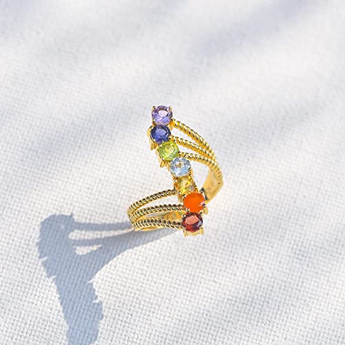 YoTreasure Chakra Healing Gemstone 925 Sterling Silver Gold Plated Bypass Ring Jewelry