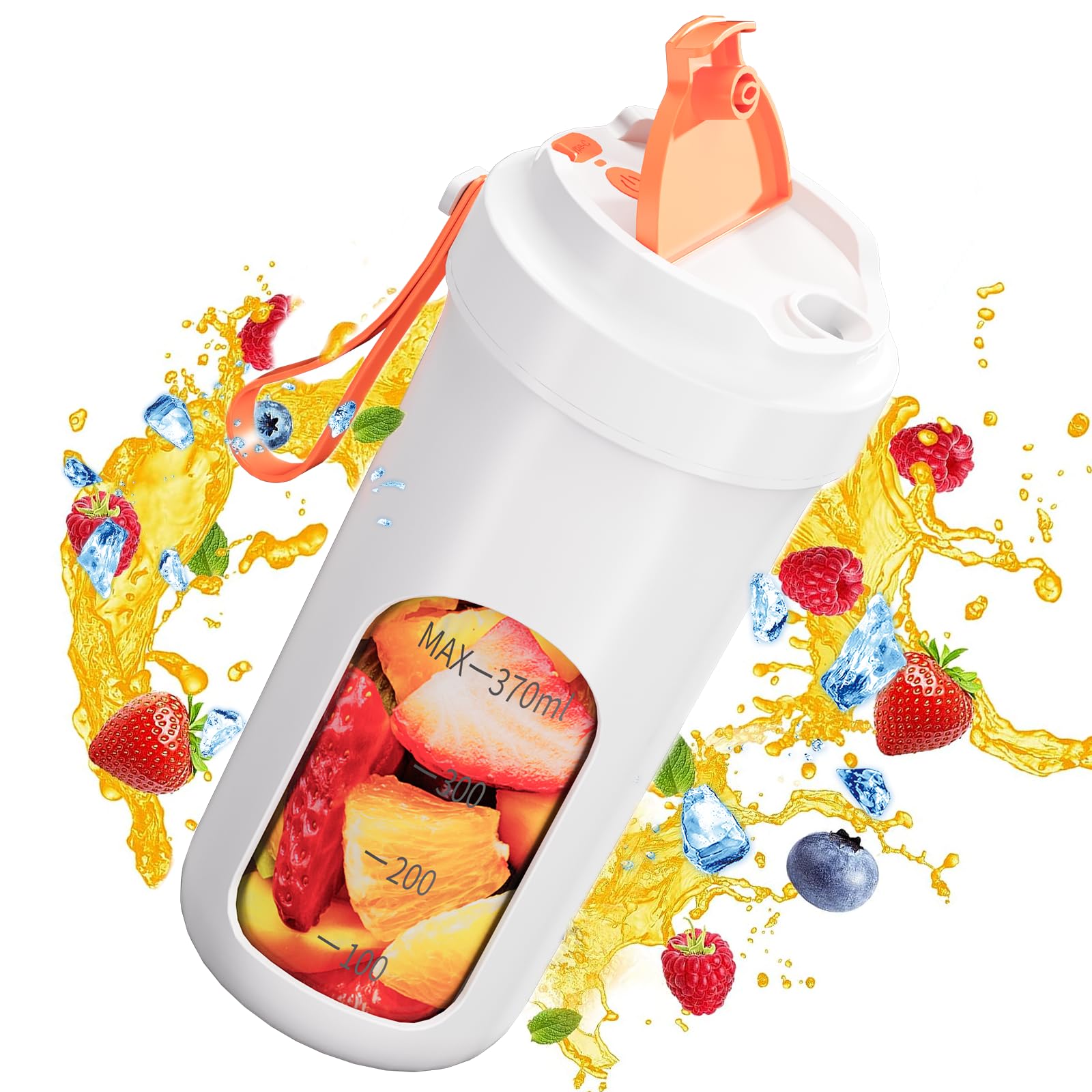 YIKHOM 12oz Portable Smoothie Blender, 10 Blades, 50W Motor, 1600mAh Battery, 3 Drinking Modes, 360 Omni-Directional Crushing, BPA-Free ABS+PCTG Material