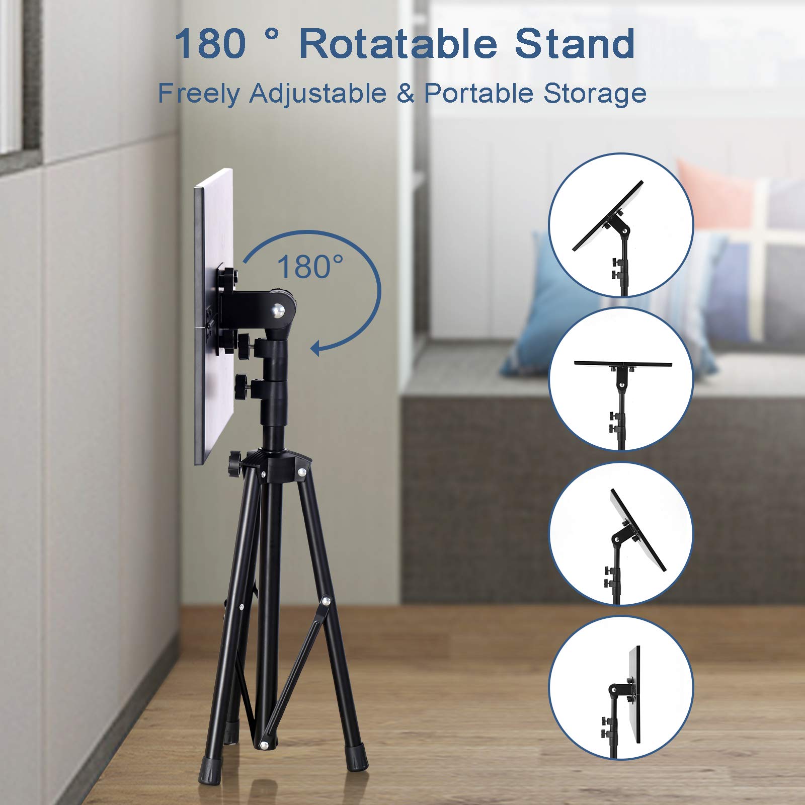 YouMeekc Laptop Stand, Adjustable & Foldable Tripod with Gooseneck Phone Holder, Suitable for Laptop, Projector, DJ Equipment, Office