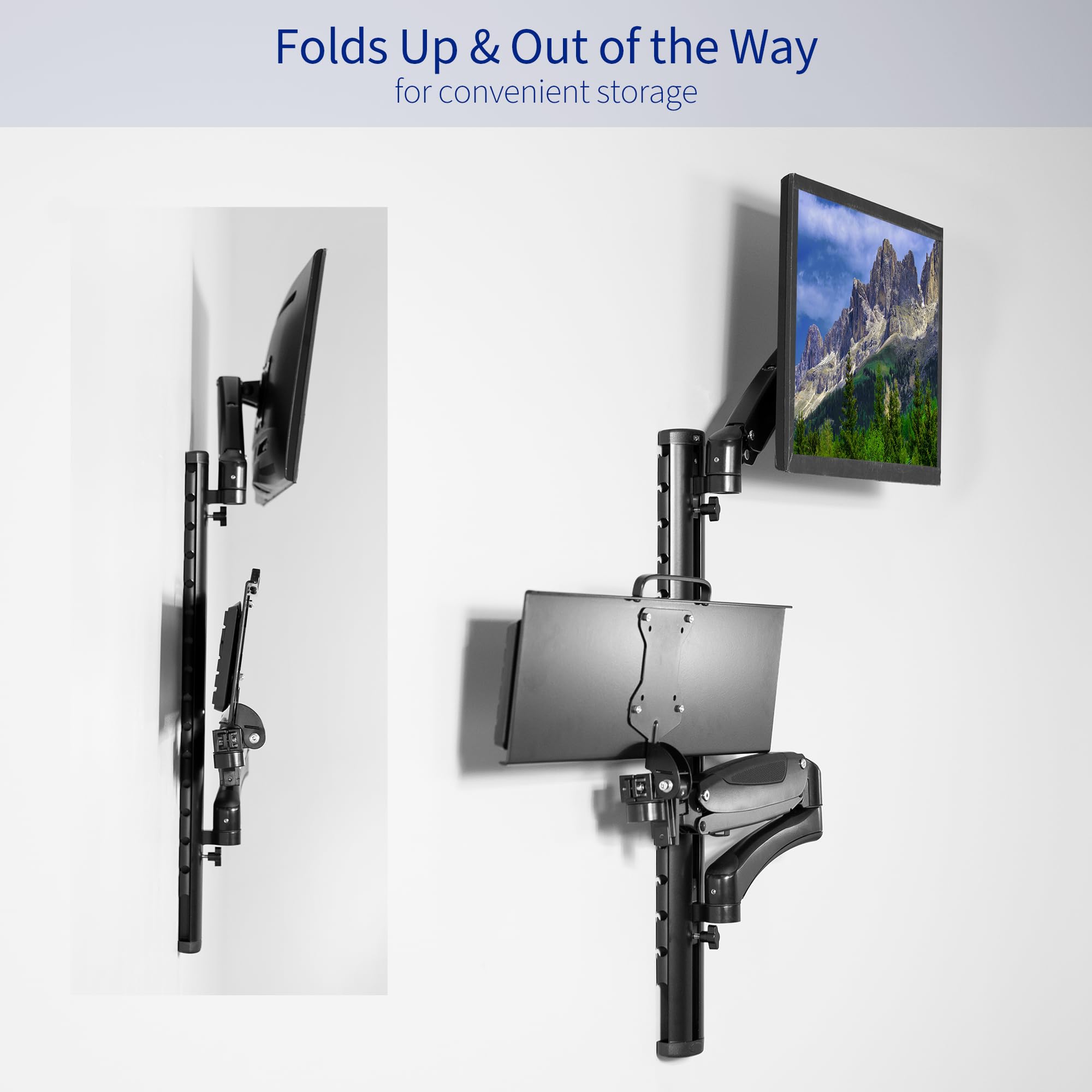 VIVO Black Sit-Stand Wall Mount Counterbalance Height Adjustable Monitor and Keyboard Workstation for Screens up to 27 inches STAND-SIT1K