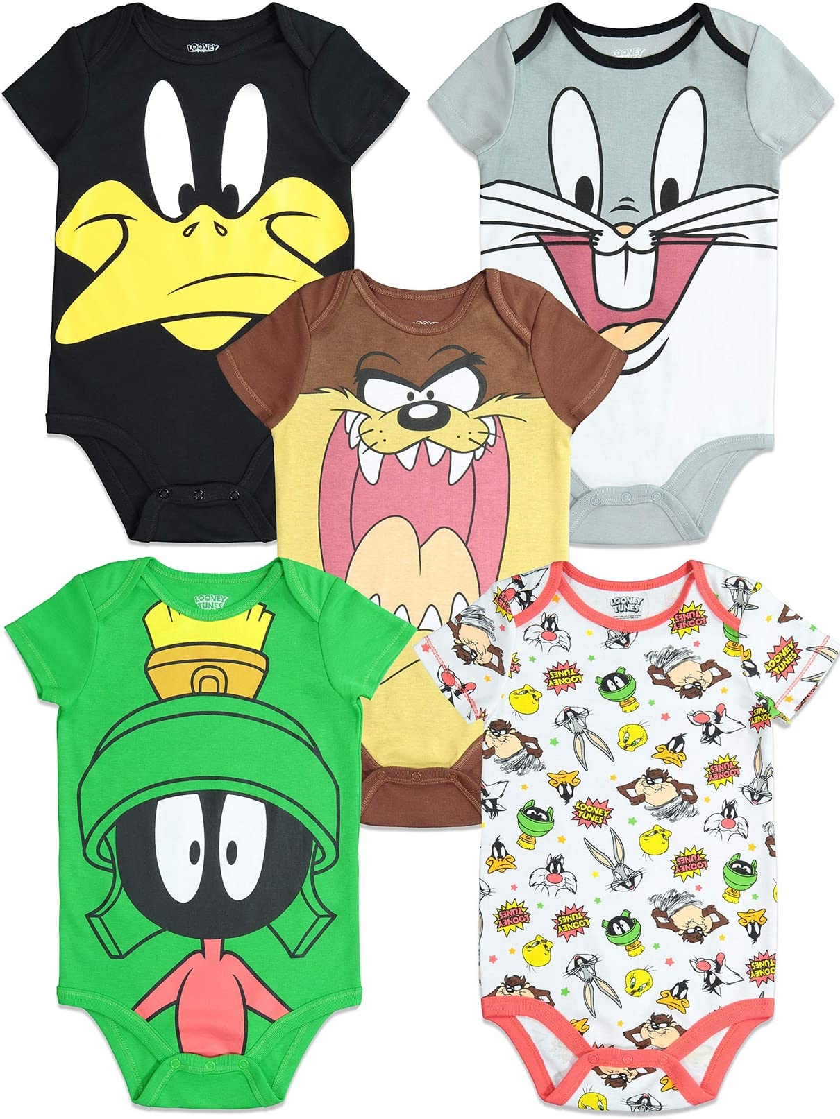 WARNER BROS LOONEY TUNES Buggs Bunny Marvin the Martian Daffy Duck Infant Baby Boys 5 Pack Bodysuits Multi 12 Months