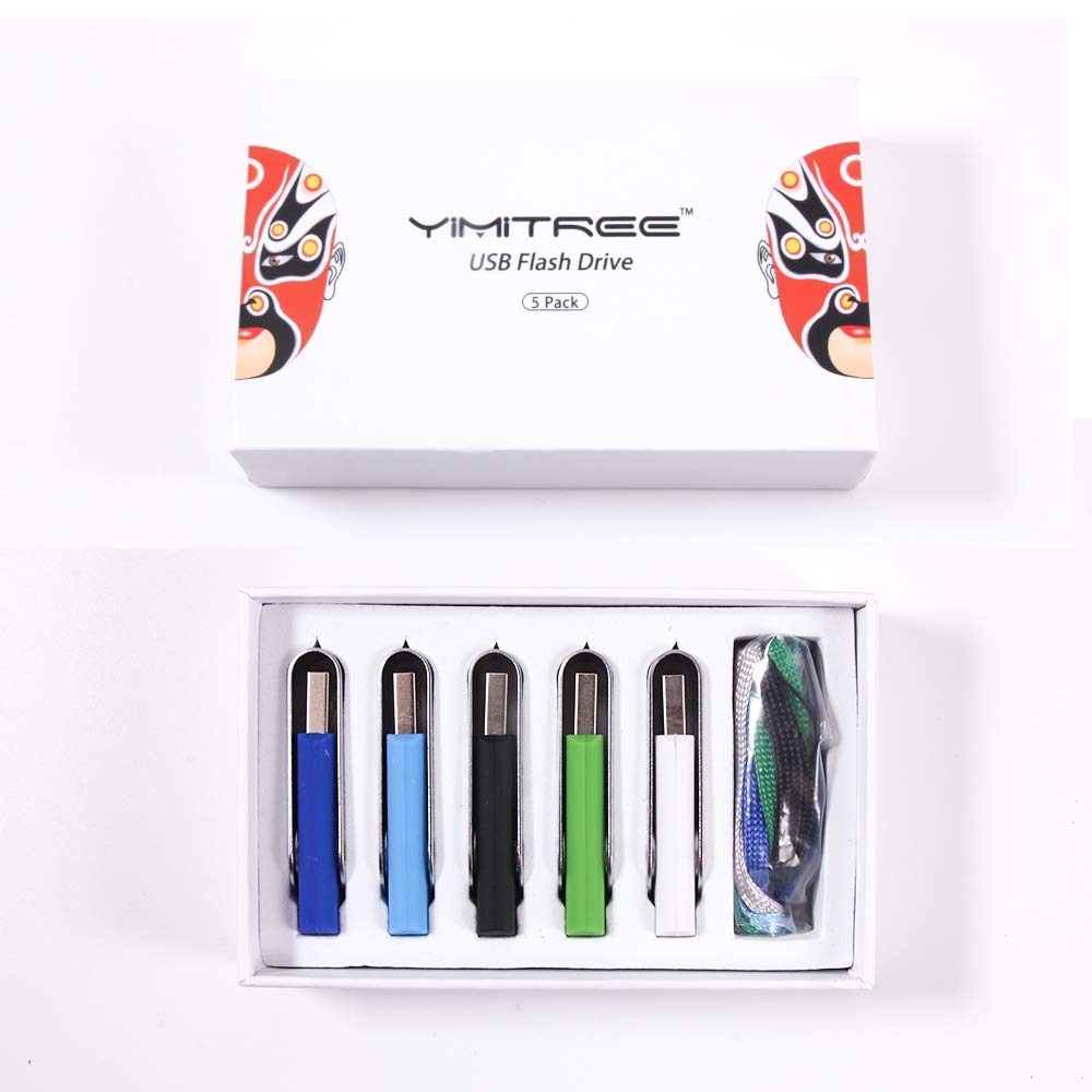Yimitree 5 Pack USB Flash Drive Memory USB 2.0 Stick Pen Drive Thumb Drives (32GB, Mix Color(Blue Light Blue Green Black Withe))