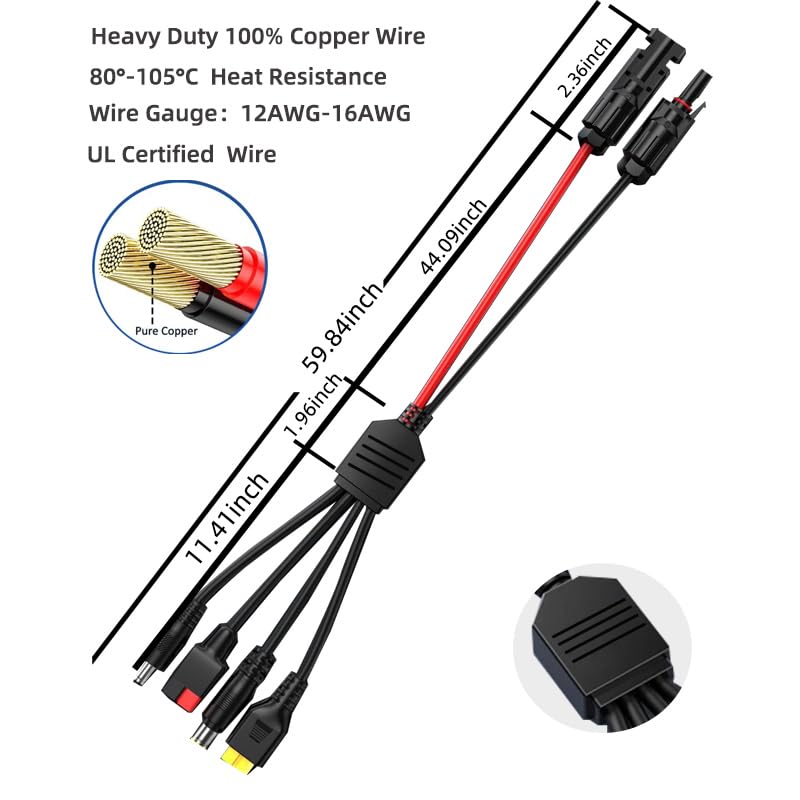 ZUKIWO 4-in-1 Power Panel Connector Wire Extension Cable Splitter with DC Adapter XT60 Plug MC4 Connectors Wire for Solar Panel Station