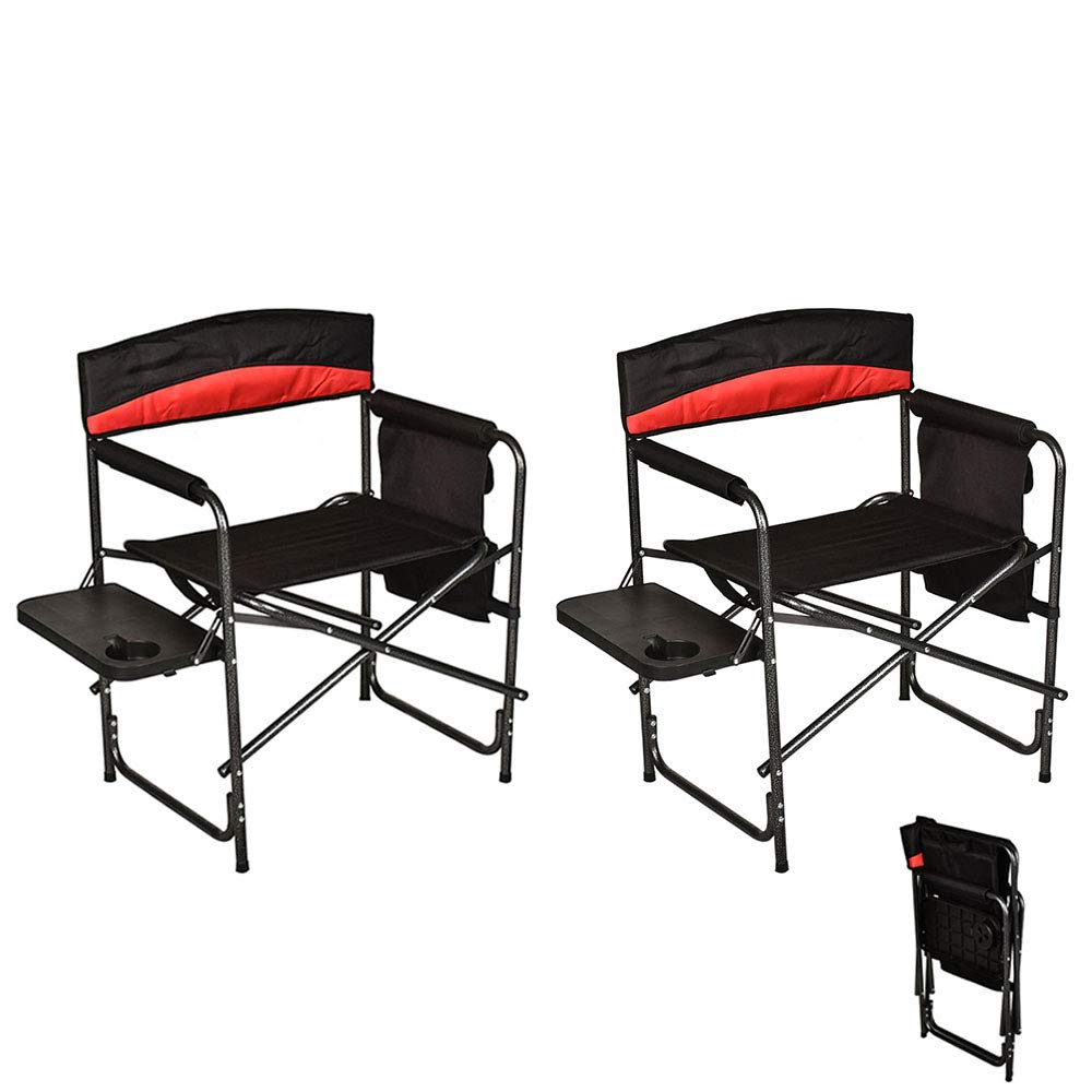 VUYUYU 2PCS Heavy Duty Folding Camp Chairs - Portable Lawn Chair with Side Table, Director Chairs with Storage Pocket, Camping Chairs for Heavy People