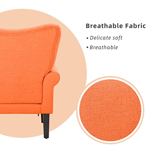 YOLENY Modern Accent Chair,High Back Armchair,Upholstered Fabric Button Single Sofa with Wooden Legs for Living Room,Bedroom,Club,Orange