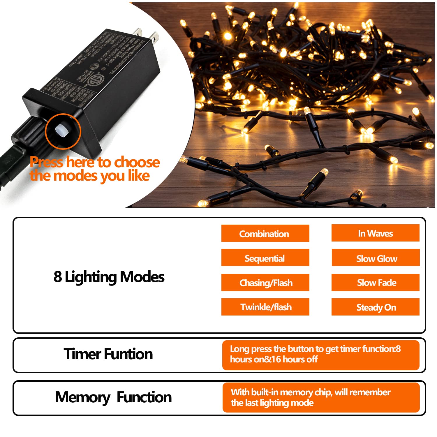 YIQU Extendable Super-Long 95FT 240 LED Christmas String Lights Outdoor/Indoor, Green Wire Christmas Tree Lights Plug in String Lights for Xmas Decorations Party Wedding Garden (Warm White)