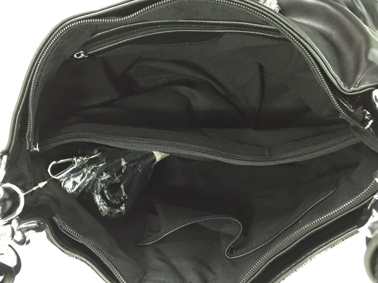 Zzfab Sparkle Rhinestone Suede Hobo Handbag Black
