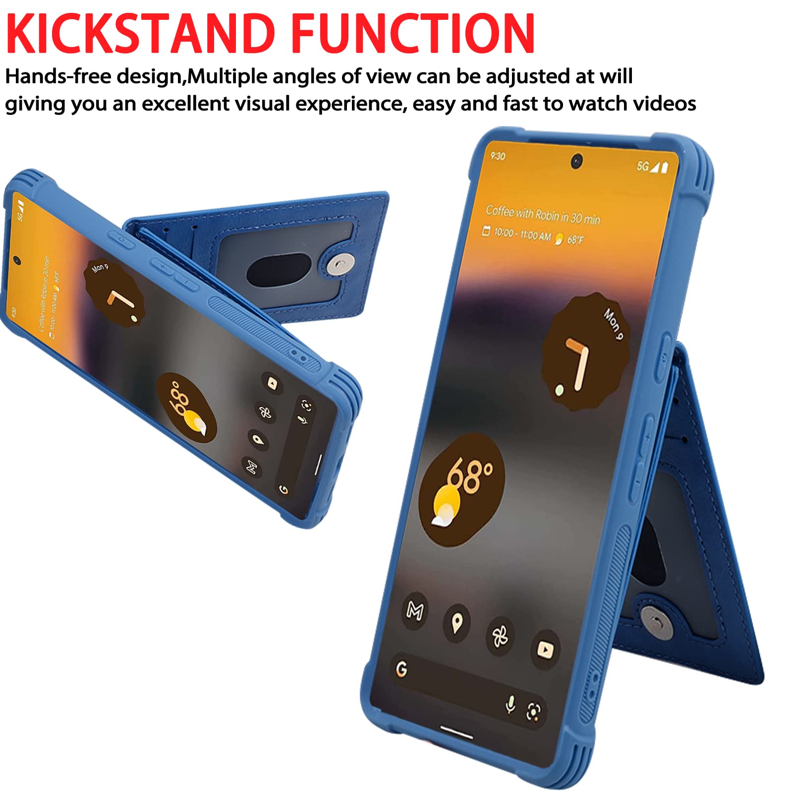 VANAVAGY Google Pixel 7 Wallet Case for Women and Men,Leather Magnetic Clasp Flip Folio Phone Cover with Credit Card Holder and Coin Pocket,Blue