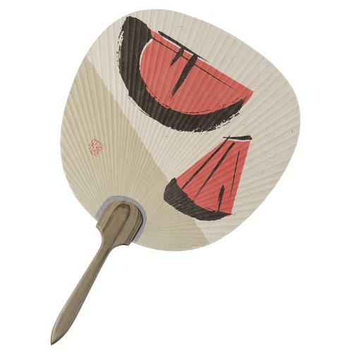 四国団扇 Shikoku Group Fan, Unisex, Calligraphy Art, Watermelon, Approx. 9.4 x 14.6 inches (24 x 37 cm)