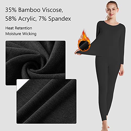 BAMBOOL Cool Women's Thermal Underwear Set with Fleece Lined Bamboo Midweight Thicken Top and Bottom Set Long Johns Winter Warm Underwear Set for Women