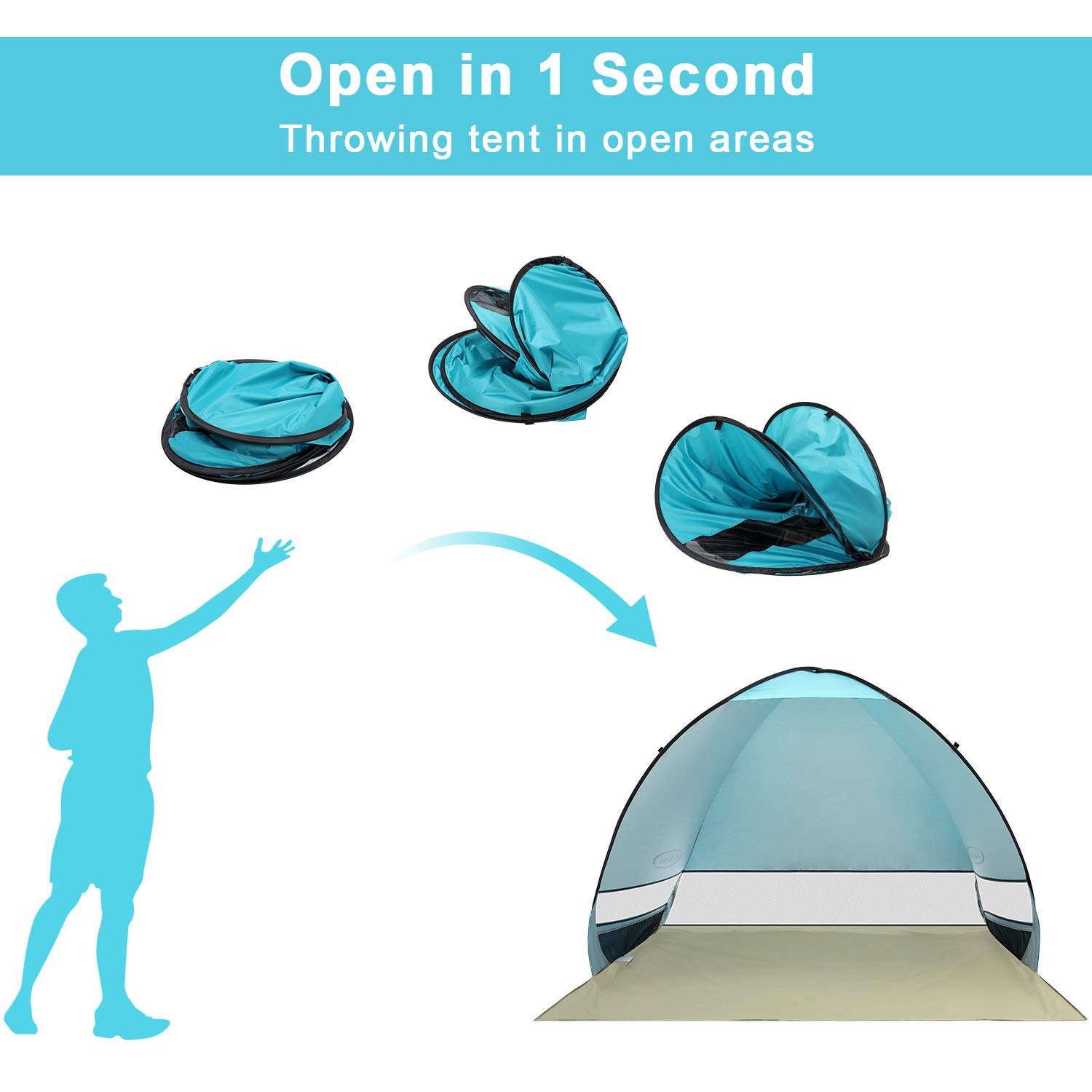 G4Free Large Pop up Beach Tent for 3-4 Person, UPF 50+ Automatic Sun Shelter Canopy Portable Outdoor Cabana Sun Umbrella