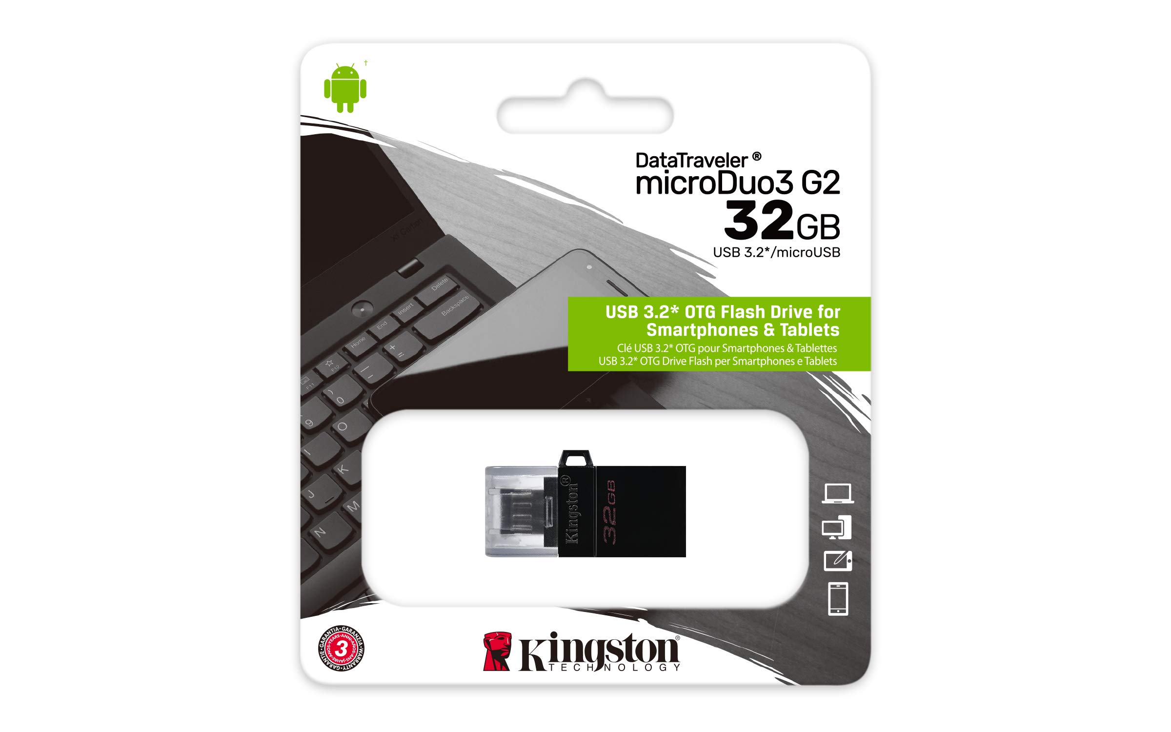 Kingston 128GB DataTraveler microDuo3 G2 Flash Drive + microUSB Supports USB OTG Functionality for Tablets and Smart Phones DTDUO3G2/128GB
