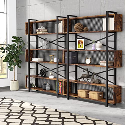 Tribesigns 5-Shelf Bookshelf with Metal Wire, Modern Industrial Bookcase Display Shelf Storage Organizer with Metal Frame for Home Office, 47.2 L x 9.4 D x 71 H (Retro Brown)