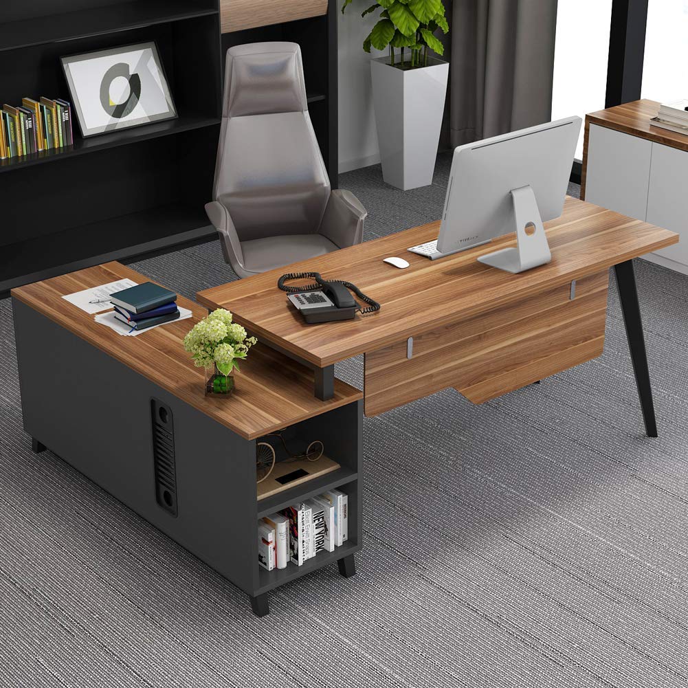 Tribesigns 55 inches Executive Desk with 47" File Cabinet, L-Shaped Computer Desk Home Office Furniture with Storage Shelves, Office Table with Cabinet Combo