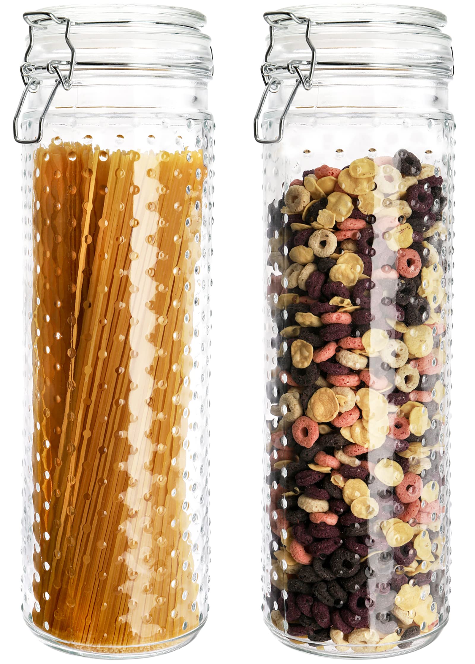 Yesland 2 Pcs 60 Oz Glass Food Storage Jar Canister with Airtight Seal Lid - Large Noodle Holder/Spaghetti Storage Container - Cereal Containers for Kitchen Canning, Pasta, Sugar, Beans and Spice