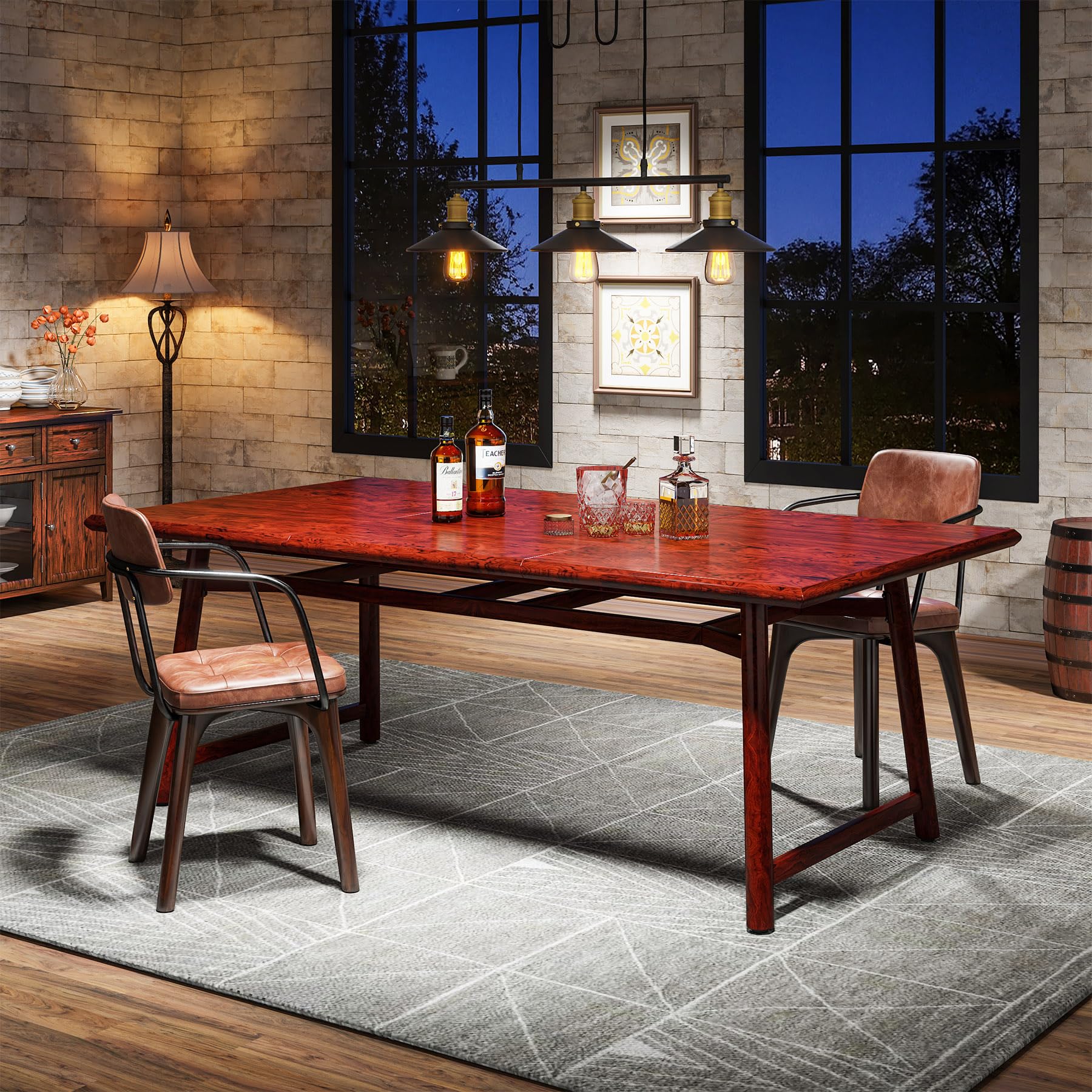 Tribesigns 63" Dining Table for 4-6, Rectangular Kitchen Table with Heavy-Duty Metal Legs, Wood Dinner Table for Kitchen or Dining Room, Easy Assembly, Classic Cherry Red