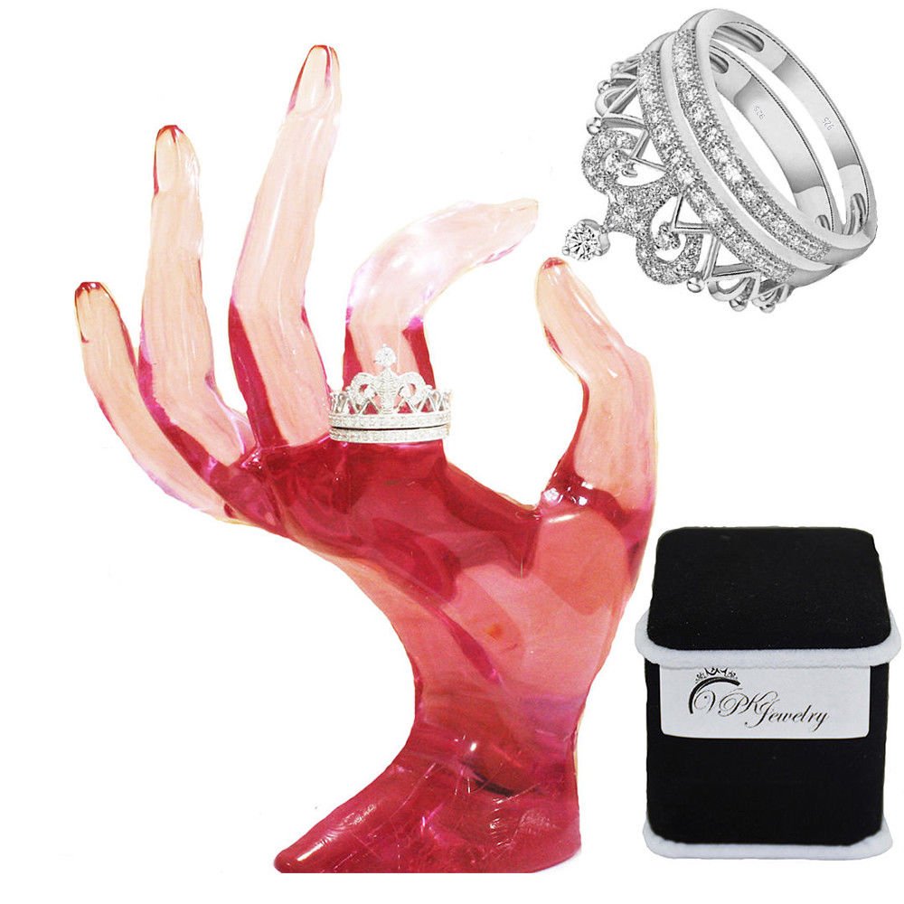 VPKJewelry 2.00 ct Real 925 Sterling Silver Wedding Engagement Crown 2 pc set Ring Women Ladies (6.5)