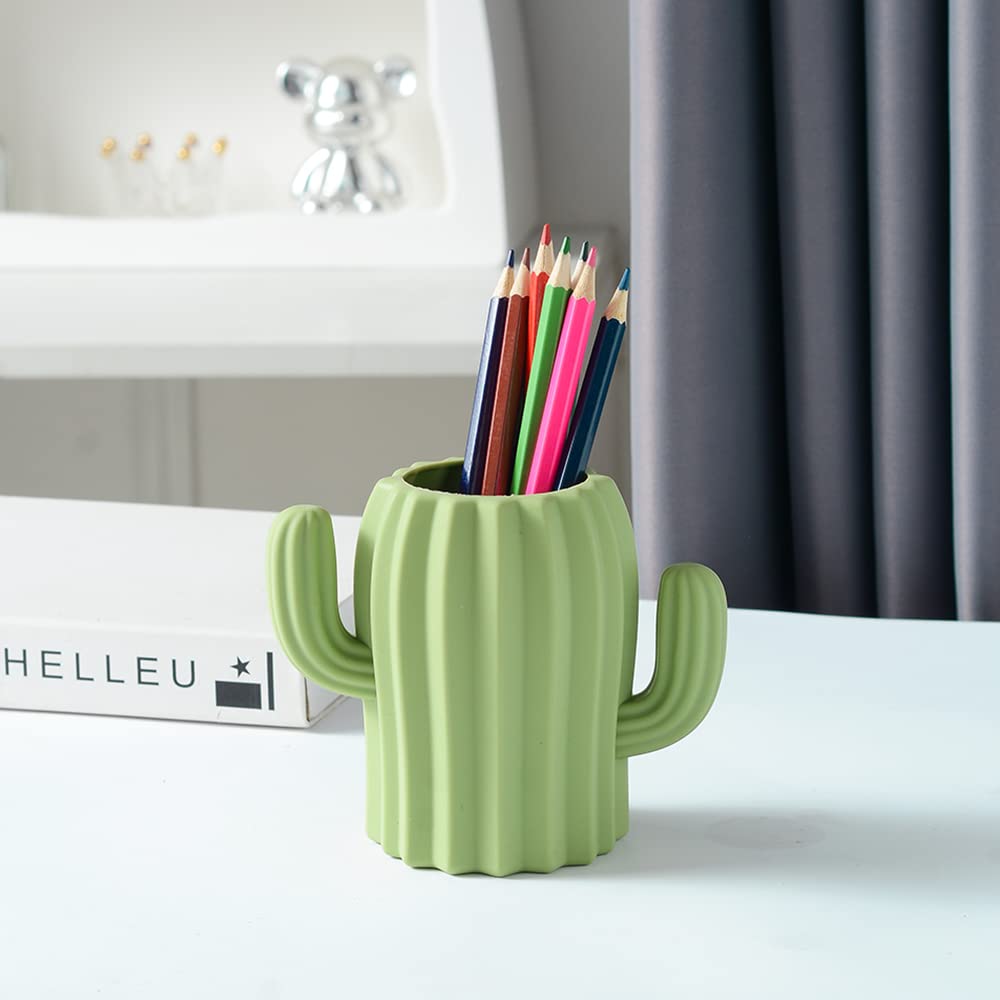 YOSCO Silicone Pen Holder Cactus Pencil Holder Cute Pens Cup for Desk for Kids Office Decor Desk Accessories Pen Pot Desk Organizer (Green)