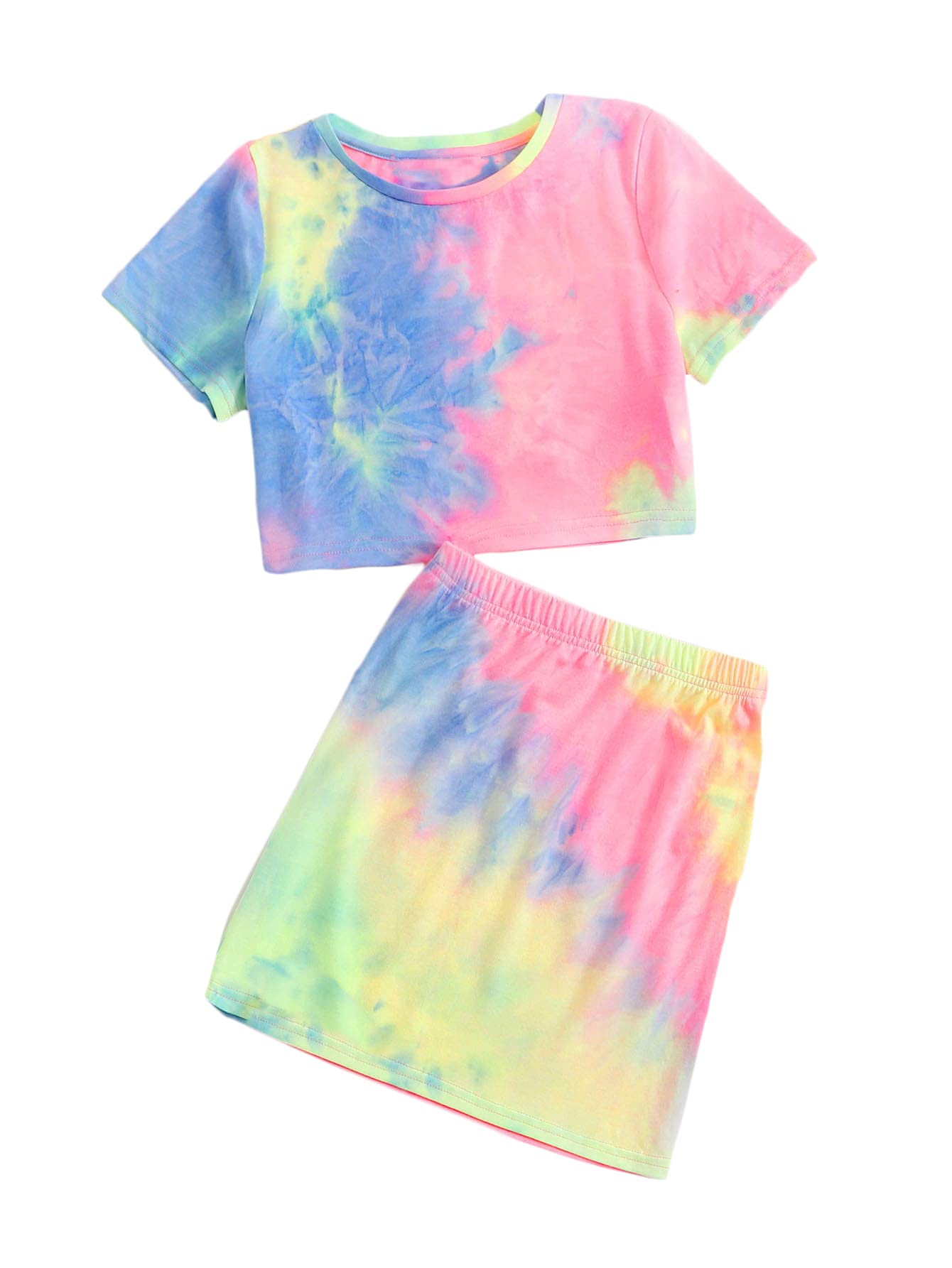SOLY HUX Girl's 2 Piece Outfits Short Sleeve Crop Top and Skirt Set Tie Dye 11-12Y