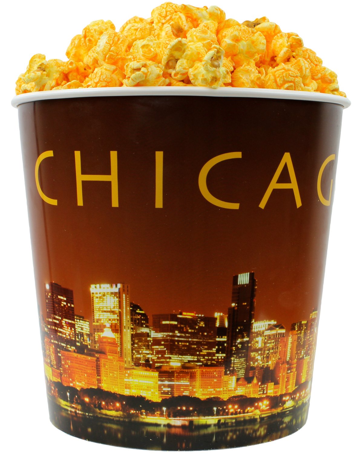 Signature Popcorn, 1-Gallon Gold Chicago Skyline Reusable Plastic Bucket Tin, Cheddar Cheese Flavor, Gourmet Popcorn Snack, Gluten Free