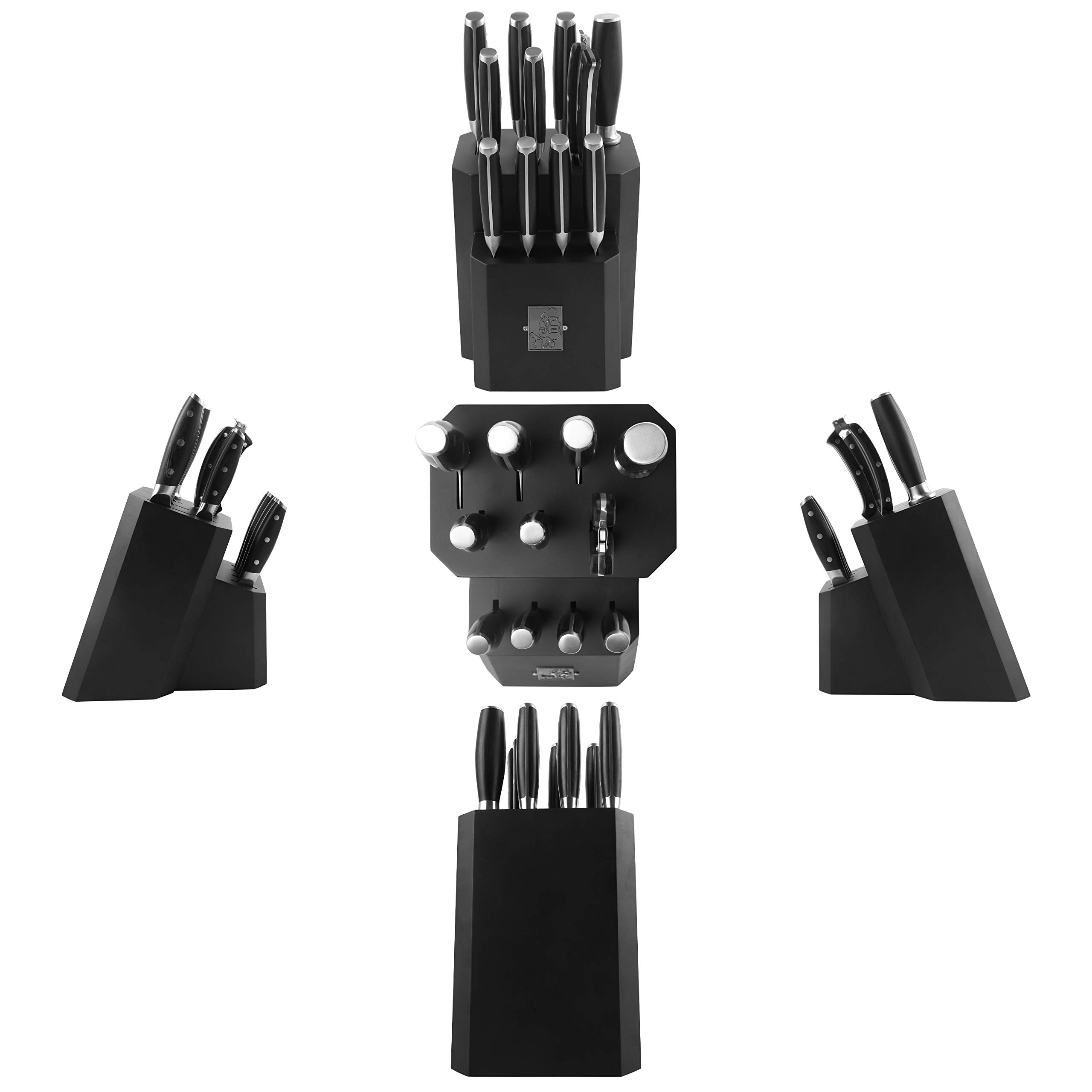 TUO Kitchen Knife Set - 12 Pcs Knife Set with Wooden Block - Premium Forged German Stainless Steel, Ergonomic Pakkawood Handle - BLACK HAWK SERIES with Gift Box