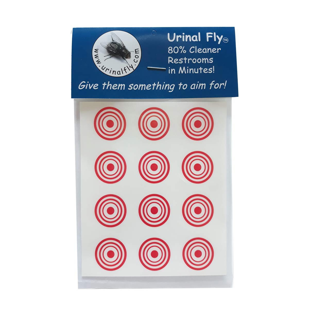 Urinal Fly Toilet Stickers, 12 Pack, Red Bullseye Target, 80% Cleaner Bathrooms in Minutes!