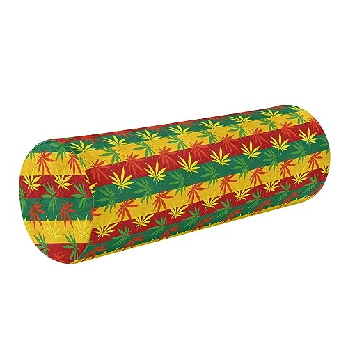 Vnurnrn Colorful Stripe Leaves Neck Support Pillow Round Neck Roll Bolster Cylinder Pillow Cervical Pillows Memory Foam Pillow for Leg Knee Back Head Support for Gifts Camp Study Work