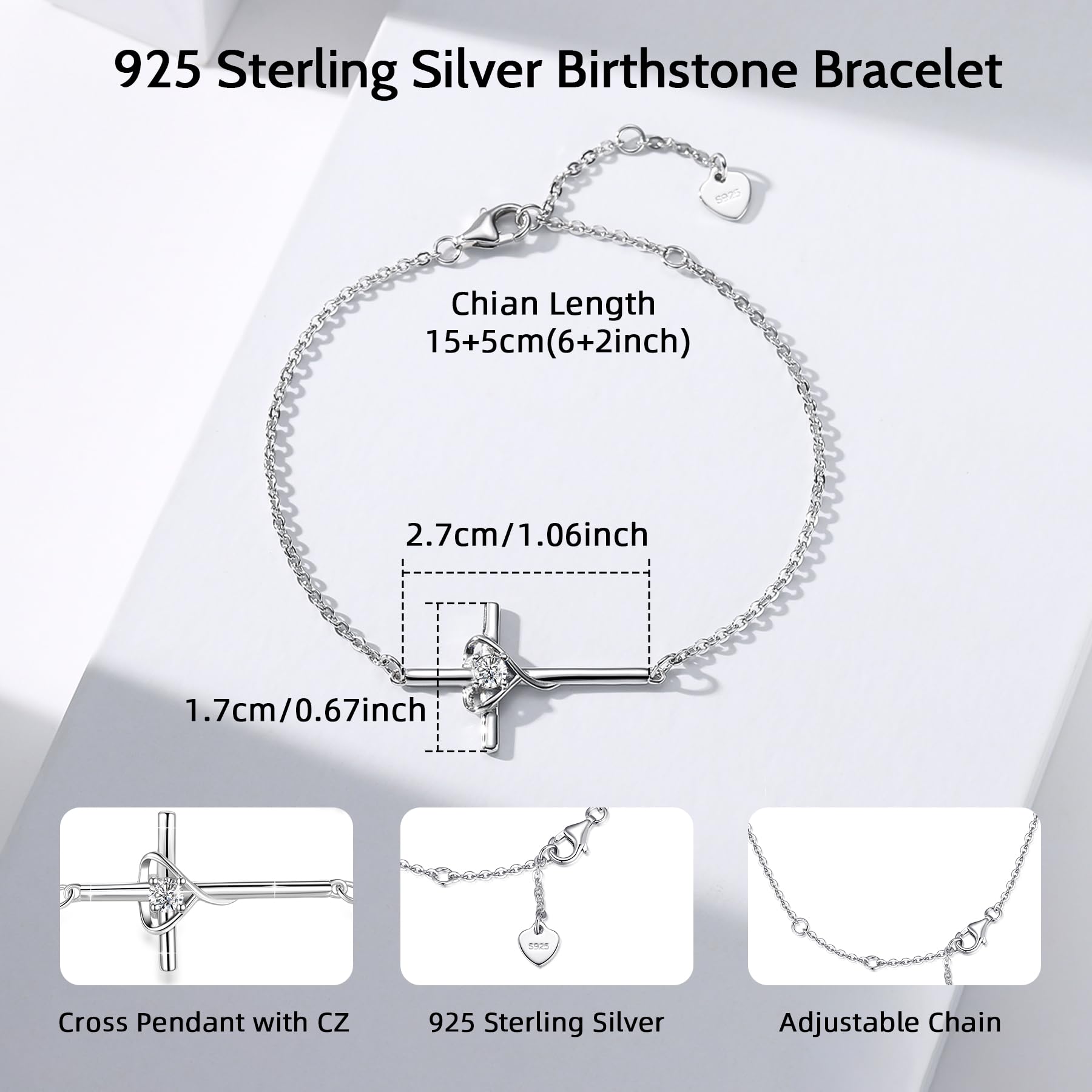 YZSFMZGE Cross Bracelet 925 Sterling Silver Bracelets for Women Adjustable Bracelet