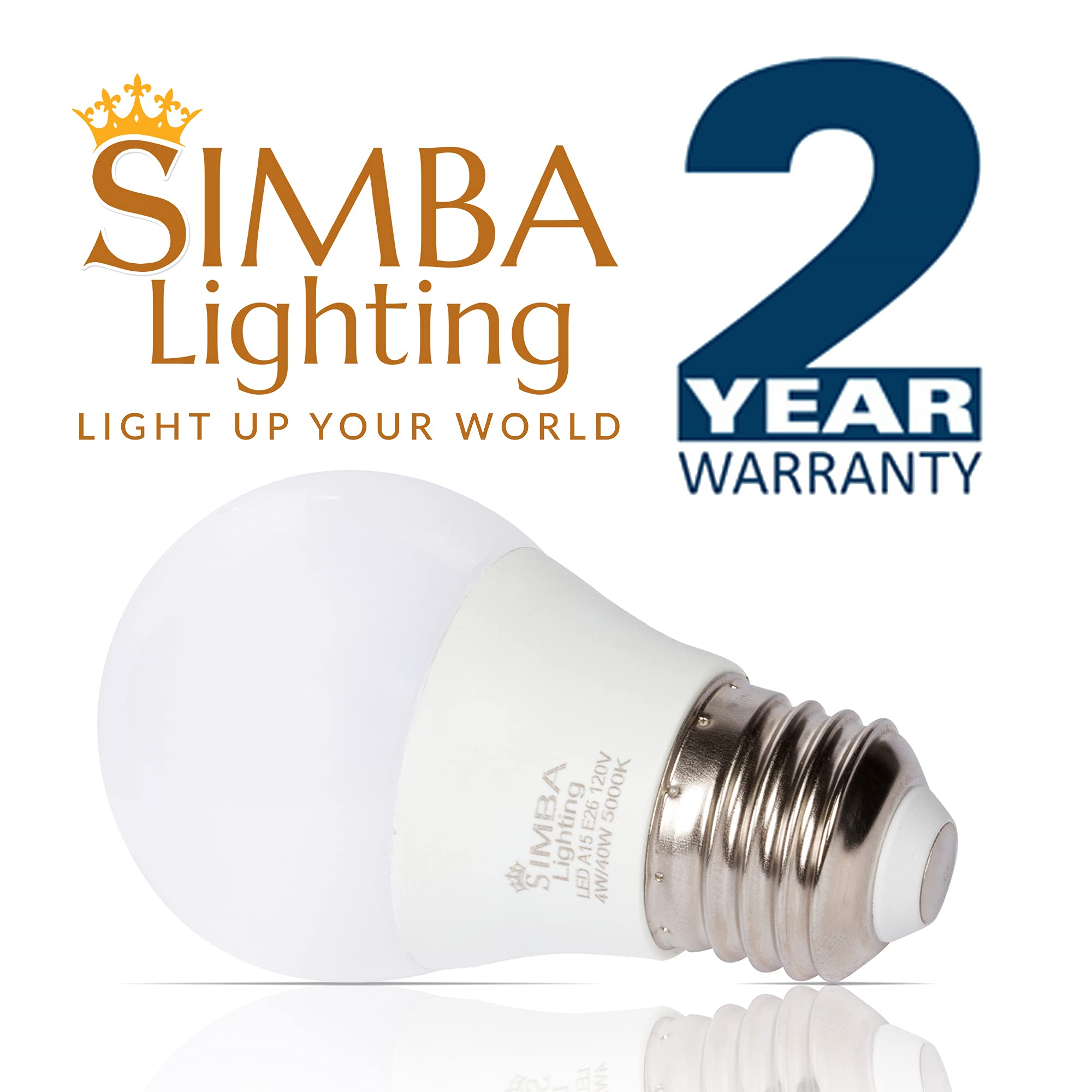 Simba Lighting LED A15 Refrigerator Light Bulbs (6-Pack) 4W 40W Replacement Small for Appliances, Freezers, Ceiling Fans, 120V, E26 Standard Medium Base, Frosted Cover, Not Dimmable, 5000K Daylight