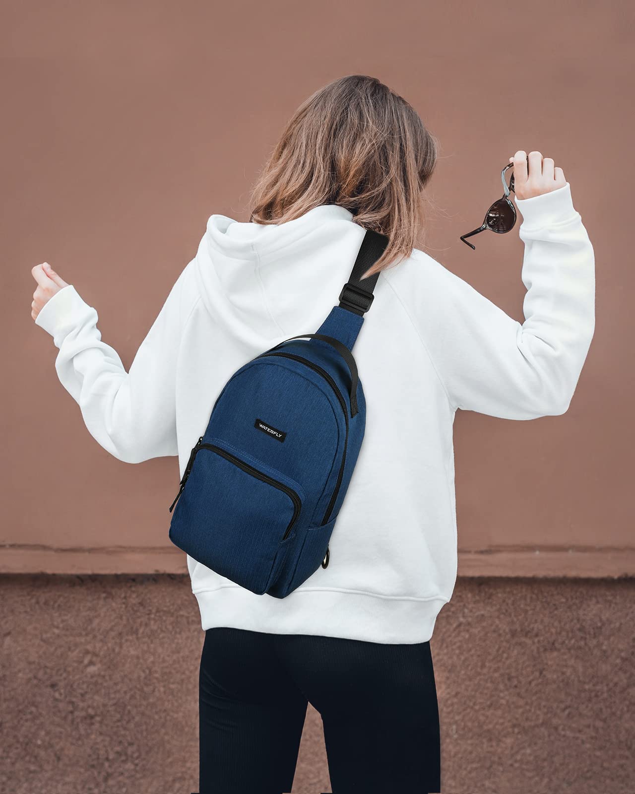 WATERFLY Women's Crossbody Mini Bags: Small Sling backpack with Zipper Pocket Adjustable Strap (Blue)