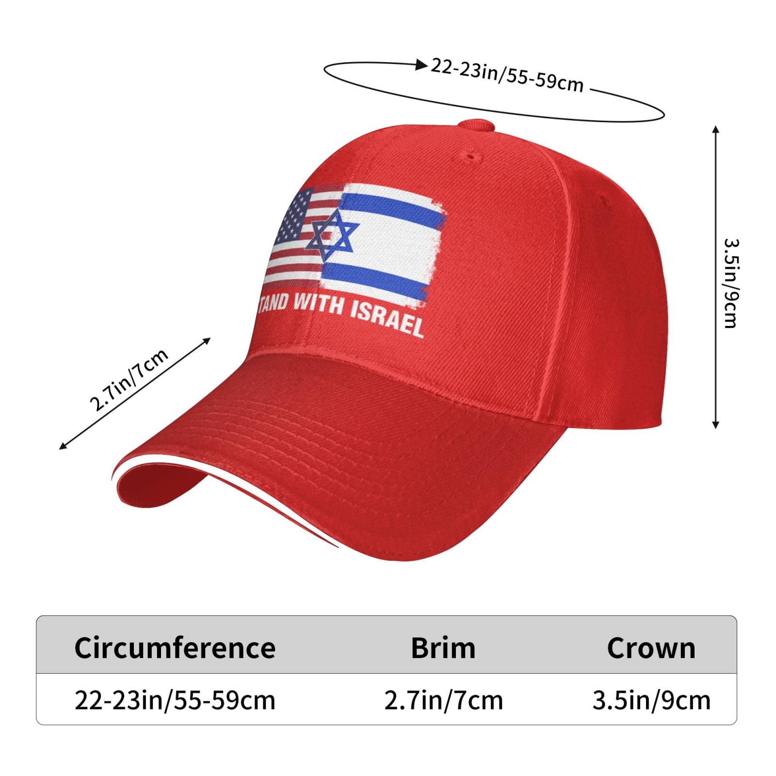 Support Israeli,I Stand with Israel Flag Baseball Cap Women Trucker Hat Men Dad Hat Adjustable Snapback Hat Red