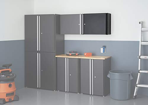 TRINITY 24 Inch Garage Storage Cabinet, 22 Gauge Steel, Wall-Mount, Adjustable Shelf and Reversible Door for Tools, Cleaning Supplies, and More, Black