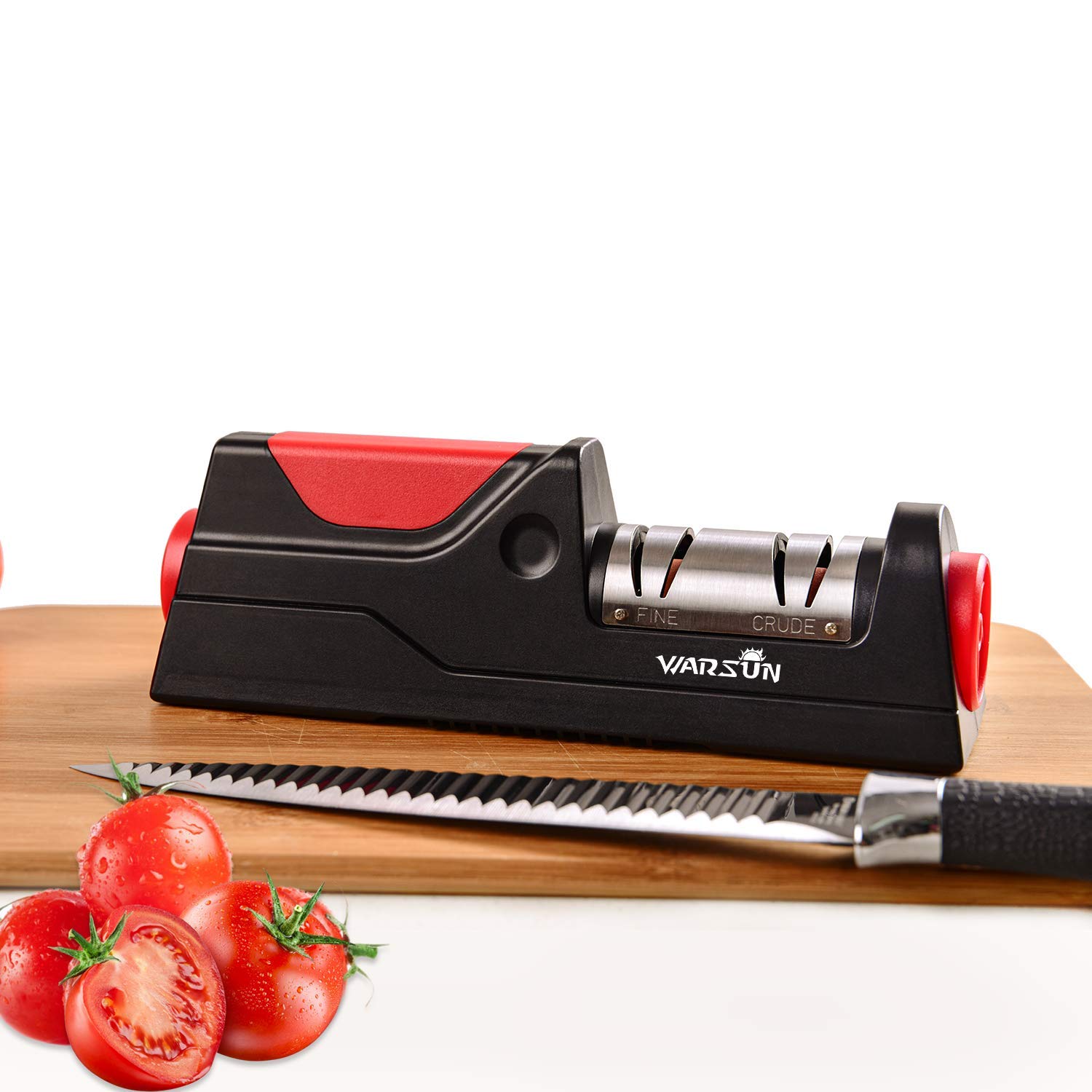 WARSUN Electric Knife Sharpener, Kitchen Knife Sharpening, Professional Knife Sharpener Electric Tool for Chef Knife, Black(Upgraded),not for Ceramic, Serrated Knives