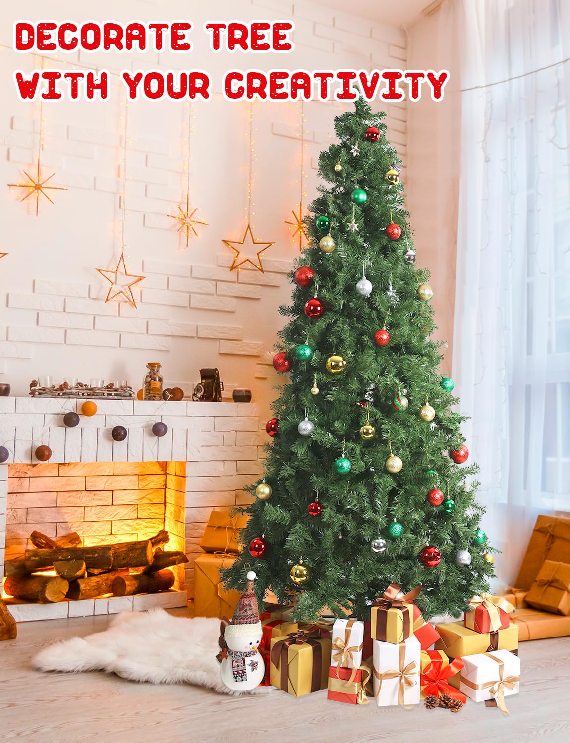 YouMedi 6.5ft Premium Spruce Artificial Holiday Christmas Tree for Home, Party Decoration, Easy Assembly, Metal Hinges & Foldable Base - Fire-Resistant Material
