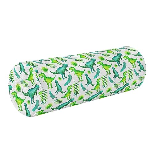 Vnurnrn Watercolor Dinosaur Neck Support Pillow Round Neck Roll Bolster Cylinder Pillow Cervical Pillows Travel Pillow for Leg Knee Back Head Support for Work Men Women Bed