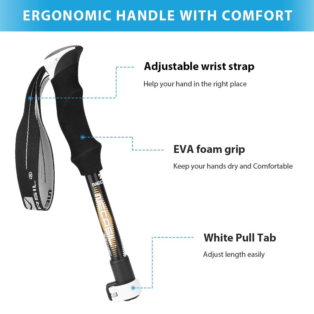 Winkeyes Folding Hiking Poles - 2pc Pack Collapsible Trekking Poles Lightweight & Antishock Aluminum 7075 Walking Stick with Adjustable Quick Flip-Lock for Men, Women, Black