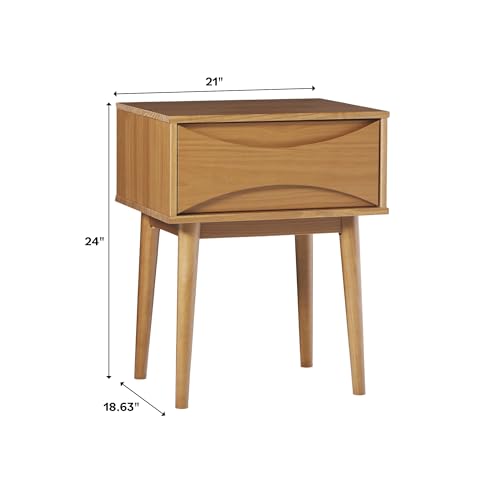 Walker Edison Modern Solid Wood Retro 1-Drawer Nightstand, 25 Inch, Walnut
