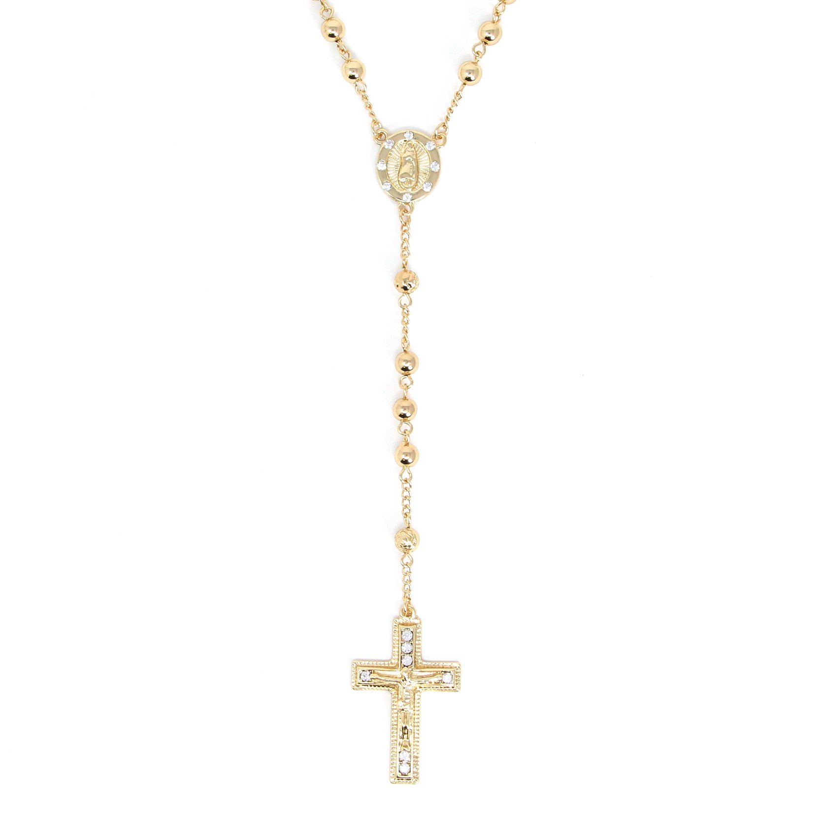 SM Stainless Steel Gold Silver Rosary 3mm-8mm CCB Beads Cross Y Necklace 20β-30β Chain for Women Men (6mm 20" (3) - Gold)