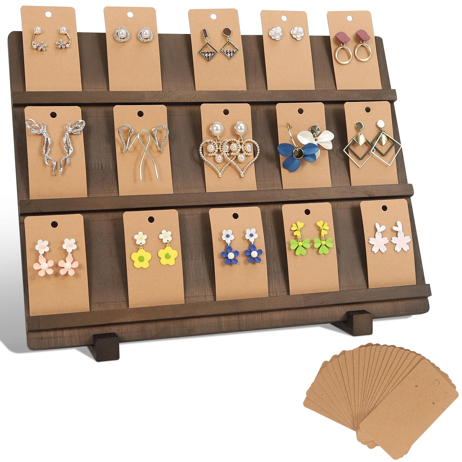 ZYP Wood Earring Display Stand for Selling,Earring Showing Jewelry Display Holder Wood Earring Card Holder Display,Portable Earring Display for Retail Store