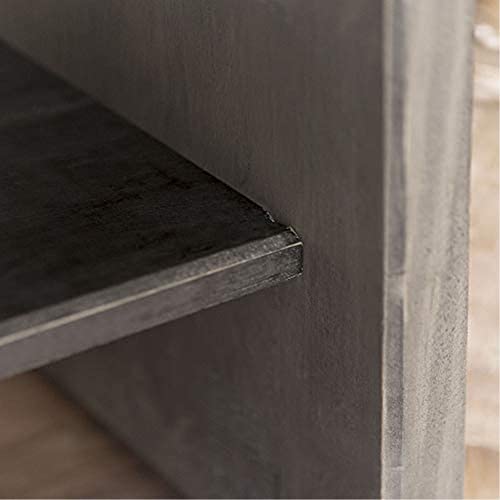 Walker Edison Meg Rustic Solid Wood Two Tier Entryway Bench, 58 Inch, Grey