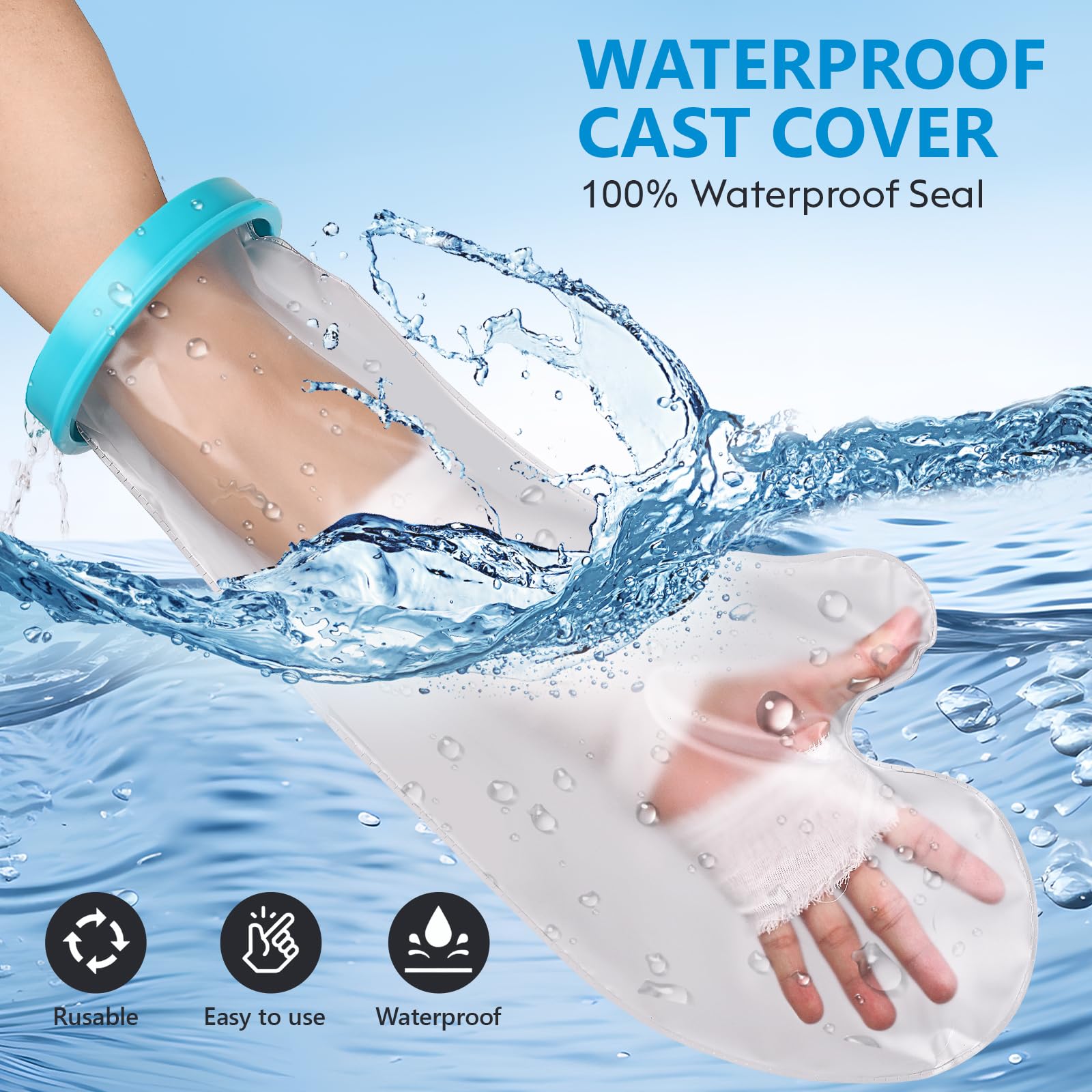 UpGoing Cast Covers for Shower Arm Adult Waterproof Arm Cast Cover Shower Protector Bag for Wound Arm, Hands, Wrists, Elbow, Finger to Keep Wounds Dry [2024 New Reusable]