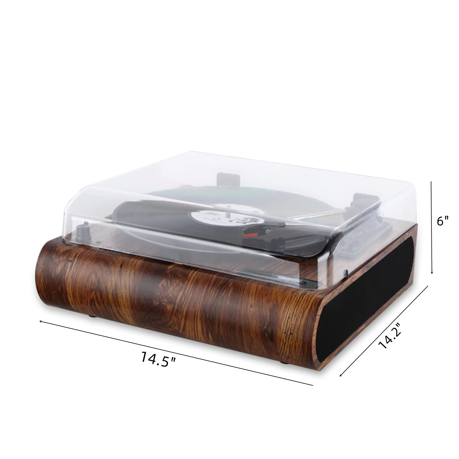 VOSTERIO Bluetooth Record Player, 3 Speed Turntable with Built-in Speakers, Retro LP Vinyl Player with BT Input & Output, FM Radio, USB & SD Card Recording, Aux in, LED Display