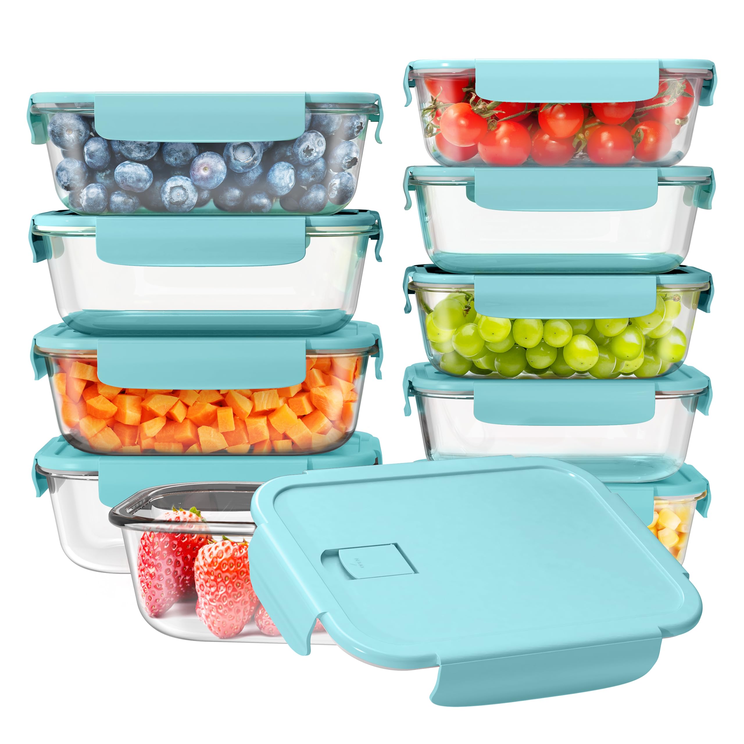ZRRHOO 10 Pack Glass Meal Prep Containers with Lids, Food Storage Containers with Built in Vent, Airtight Bento Boxes for Lunch, BPA Free & Leak Proof (Black&White)
